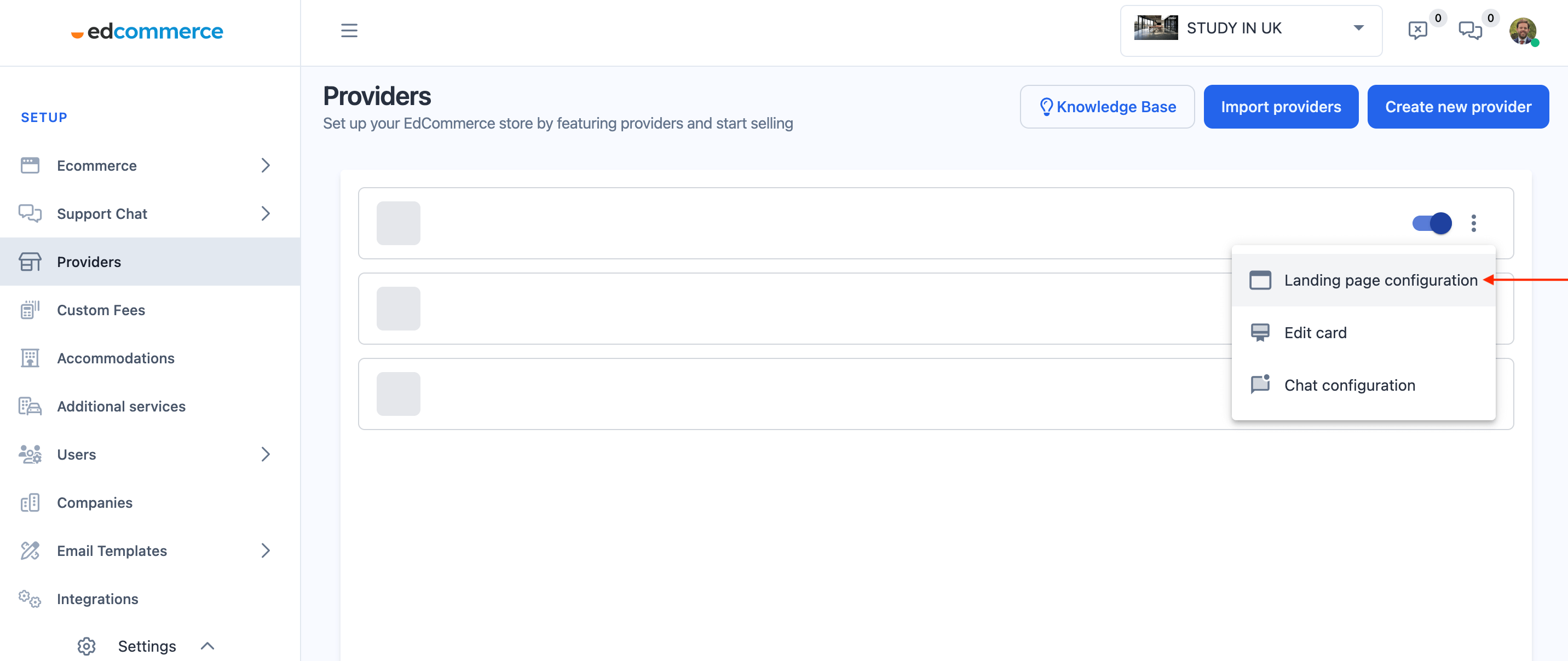 Displaying and hiding your Edcommerce providers